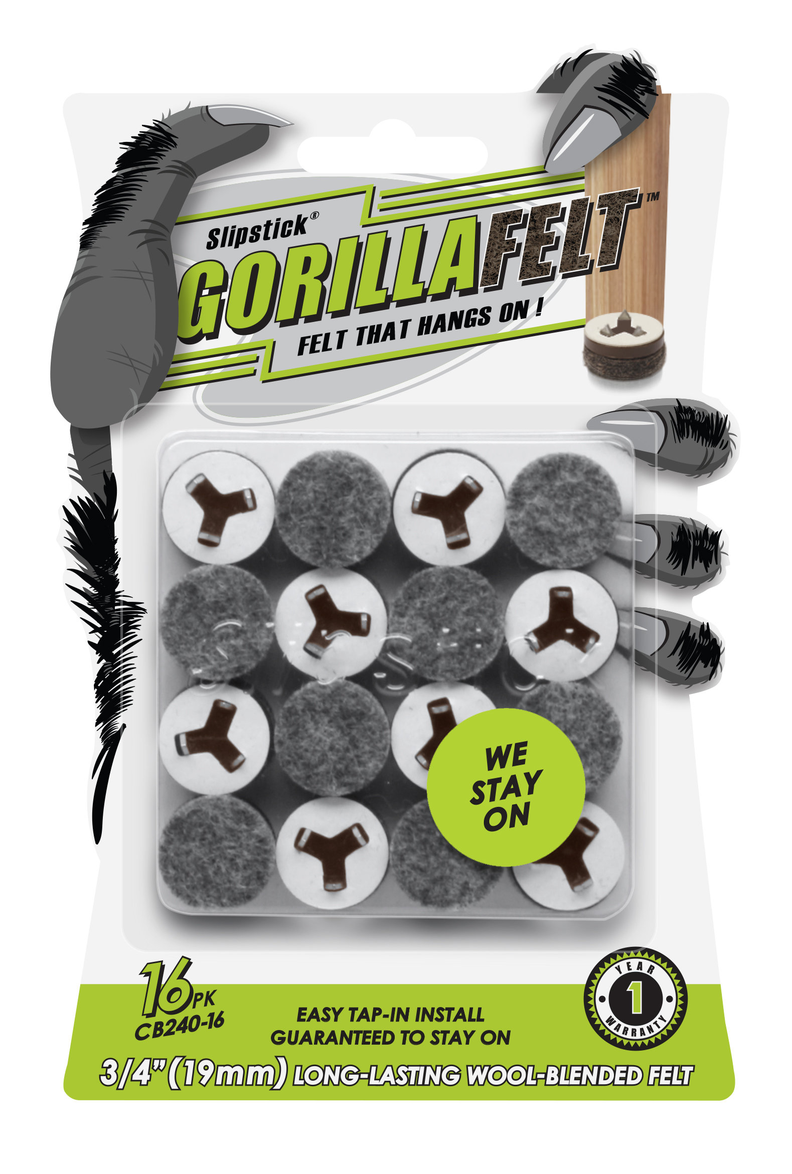 Slipstick Gorillafelt Cb240 Chair Leg Floor Protectors Felt Glides Set Of 16 Tap On Felt Furniture Pads Guaranteed To Stay On 3 4 Inch Round